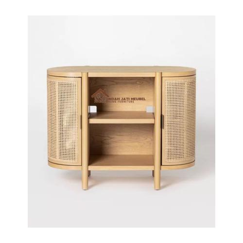 Jual bufet meja tv mini model minimalis kayu jati kombinasi rotan ...