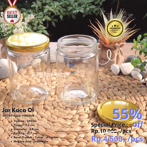 Jual Jar kaca 250ml bulat OI glass jar toples tutup kaleng emas - new ...
