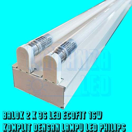 Jual Kap Lampu TL LED 2x36 120cm kap Balok TL 2x16 Philips Komplit ...