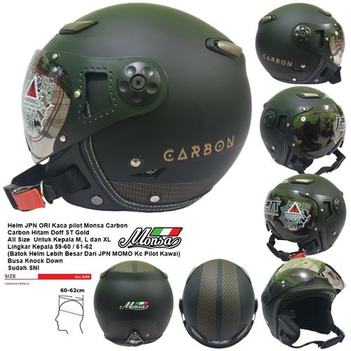 Jual Helm Retro Dewasa Kaca Pilot Riben JPN Monsa Carbon Hitam Doff St ...