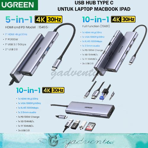 Promo UGREEN Usb Type C Hub Splitter 10 IN 1 Multi Adapter LAN Internet HDMI - 90568 7 IN 1 ...