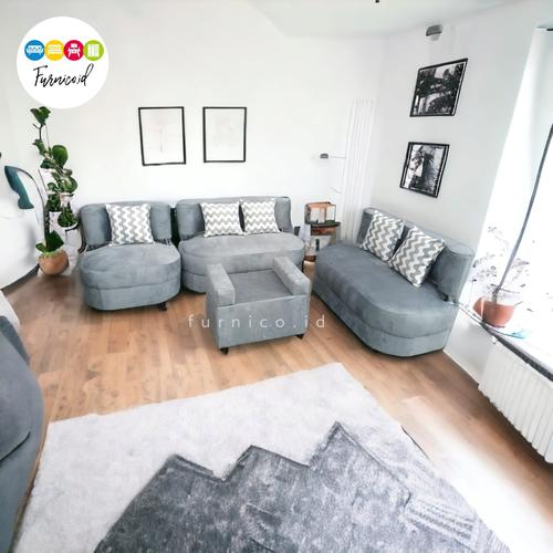Promo Sofa Abu 221 minimalis set • bantal • meja kaca • fabric / kain ...