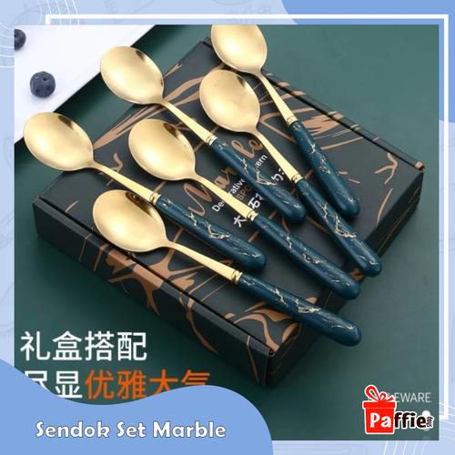 Jual Peralatan Makan Sendok Set Keramik Stainless Luxury Marble Spoon ...
