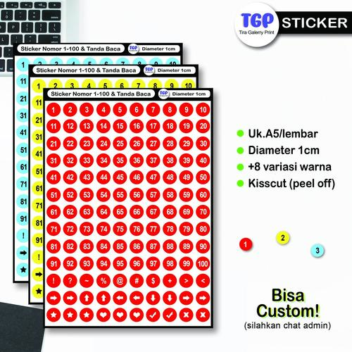 Jual Sticker Nomor 1-100, Label Angka Diameter 1cm Bulat, Bisa Custom ...