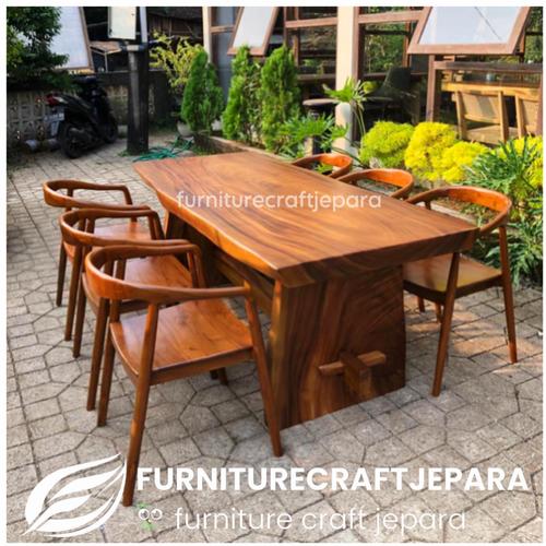 Jual SET MEJA MAKAN TREMBESI 6 KURSI JATI 2 METER KAYU SOLID UTUH 200 ...