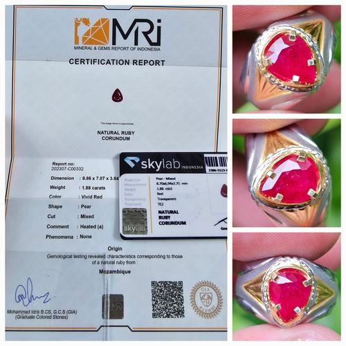 Jual Batu Vivid Red Ruby Mozambique HQ Top Color Sertifikat 1.88 crt ...