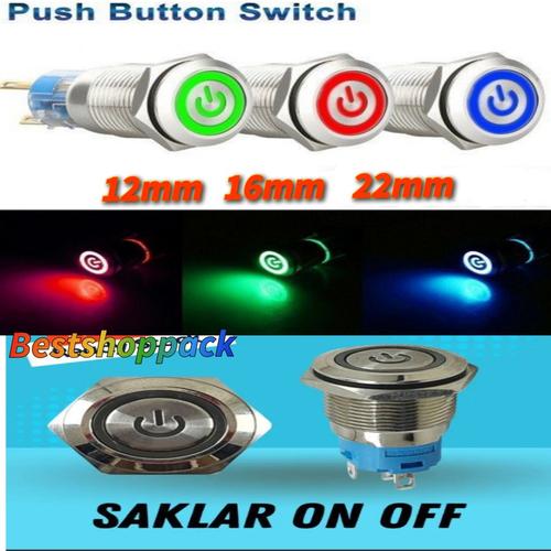 Jual Saklar On Off LED Push Button Switch 12mm/16mm/22mm 12V-24V/3A ...