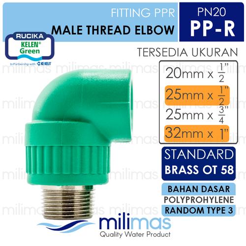 Jual RUCIKA GREEN PPR MALE Elbow - Keni Drat Luar PN20 Fitting Air Panas - 20mm x 1/2" - Kota ...