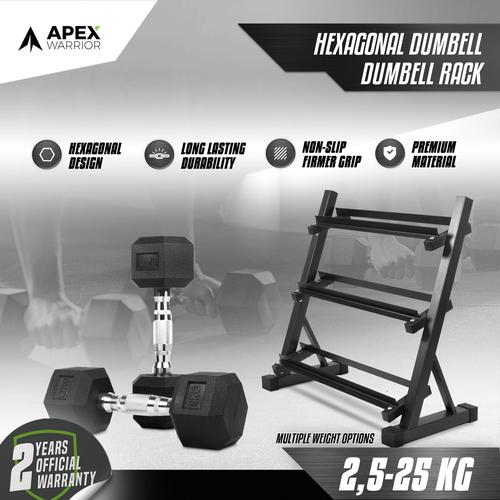 Jual Apex Warrior Hexagonal Dumbbell Rack Set Dumbell Barbell 3 Tingkat ...