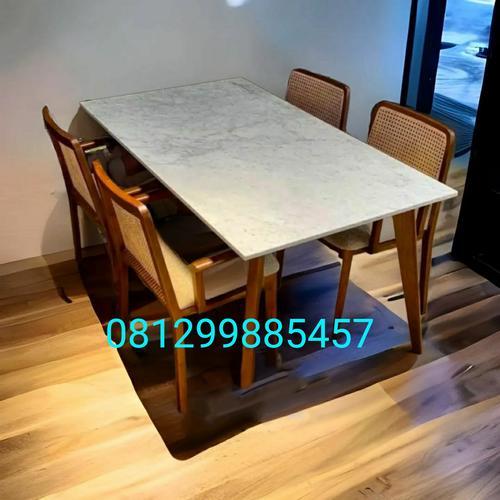 Jual Meja makan marmer kayu jati kursi 4 minimalis modern dining table ...