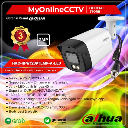 Promo HAC-HFW1239TLMP-A-LED Dahua Camera CCTV Outdoor 2MP Full Color ...