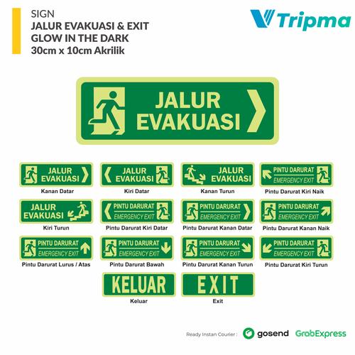 Jual Rambu Jalur Evakuasi 30cm x 10cm Akrilik 3mm + Sticker Fosfor ...