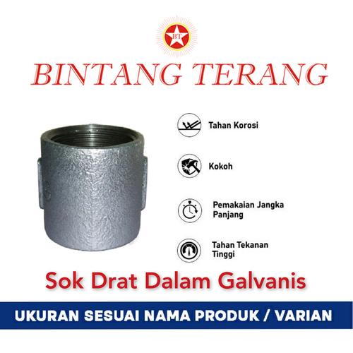 Jual Sok Besi Galvanis 1/2" / Sok Drat Dalam Besi / Sock Besi Socket ...
