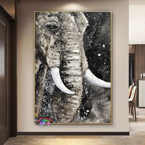 Jual Lukisan Modern Abstract Textured Black n White Elephant Oil ...