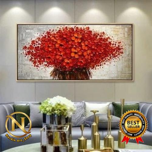 Jual Lukisan Bunga Merah timbul + Frame - 60x120 - Kab. Bandung ...