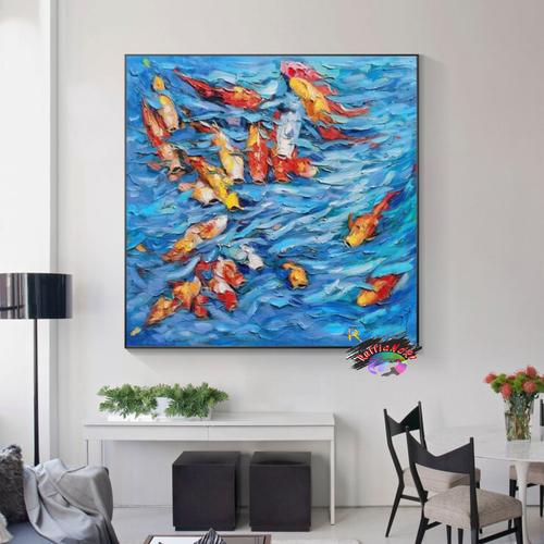 Jual Lukisan Modern Koi Fish Abstract Textured Paintings, Palette Knife ...