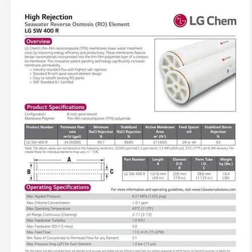 Jual MEMBRAN LG SW 400R 8in MEMBRANE REVERSE OSMOSIS SEA WATER ASLI ...