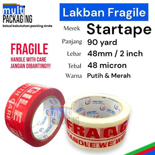 Jual Lakban Fragile Putih Star Tape Uk. 2 inch x 90 yard x 48 mic ...