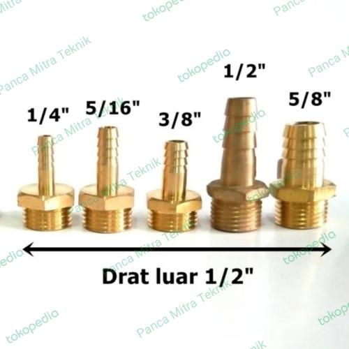 Jual NEPEL SELANG 1/2" INCH DRAT LUAR SELANG 1/4" KUNINGAN / BRASS ...