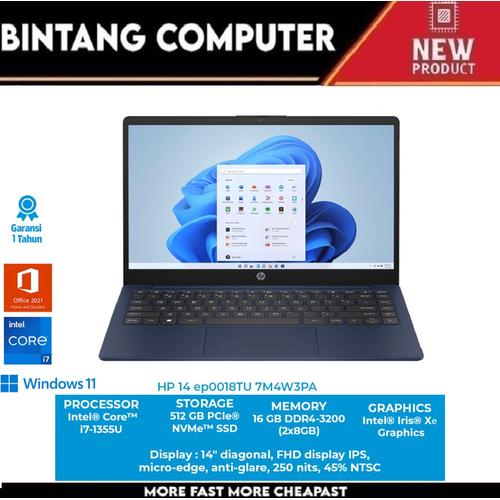 Jual HP 14 ep0018TU 7M4W3PA Core i7 1355U 2x8GB 512GB W11 OHS 2021 Blue ...