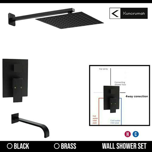 Jual Wall shower set hitam / Shower kran tanam bathtub panas dingin ...