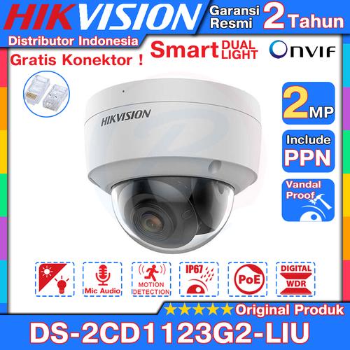 Jual Hikvision DS-2CD1123G2-LIU Ipcam 2mp Hybrid Light CCTV Dome Mic Audio Support Poe & Onvif ...