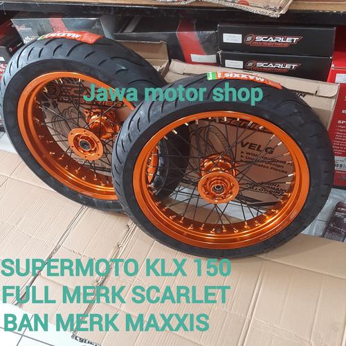 Jual Velg Supermoto Klx 150 DTracker 150 Full Scarlet Plus Ban Maxxis ...