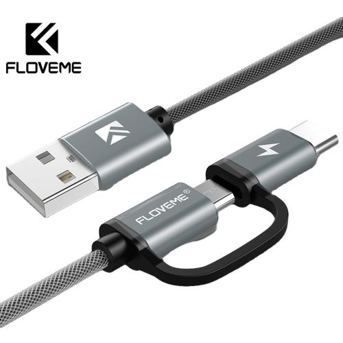Jual Kabel Charger Micro USB + USB Type C QC 3.0 2.8A 80cm - 2 in 1 ...