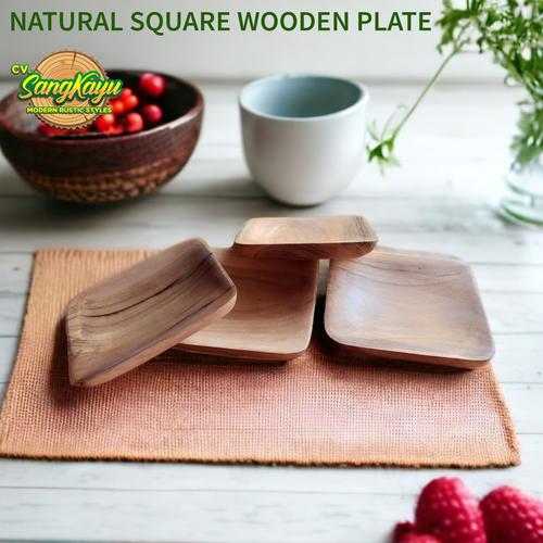Jual Wooden Plate 15x15 Cm Piring kayu cekung segi empat piring saji ...