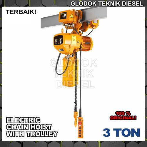 Jual Electric Chain Hoist with Trolley 3 Ton x 6 Meter 3 phase Katrol ...