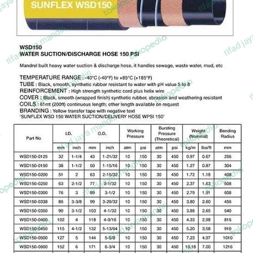 Jual selang/Hose sunflex wsd 2" inch x 1 meter - Jakarta Barat - rifad jaya mandiri | Tokopedia