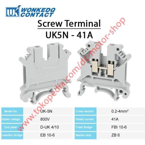 Jual Terminal Block Din Rail UK-5N UK5N Grey 4mm Screw Terminal Clamp - Jakarta Timur - Central ...