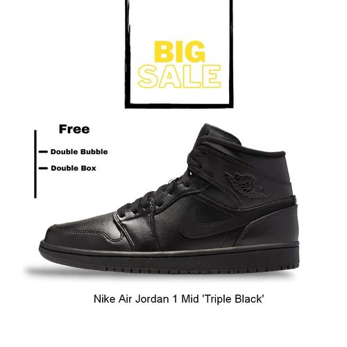 Jual sepatu Pria sneakers Nike Air Jordan 1 Mid Triple Black - Hitam ...