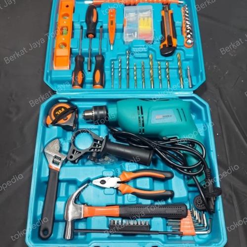 Jual Mesin Bor 13mm Impact Drill Dan set Mata Bor + Tool Kit Set 110pcs ...