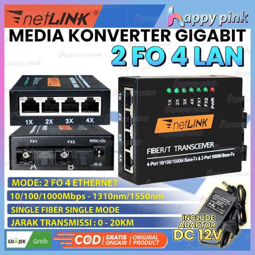 Jual Media Converter Gigabit 2 FO 4 LAN ethernet switch Fiber Optic ...
