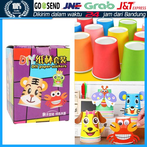 Jual DIY Paper Cup Craft Mainan Edukasi Anak Kertas Warna Tempel 12Pcs ...