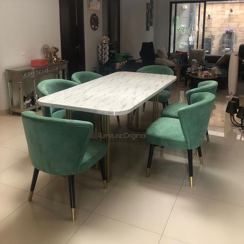 Jual Meja Makan Set 6 Kursi Mewah Original Meja Kaki Besi Motif HPL ...