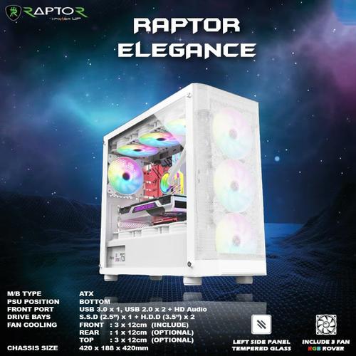 Jual PC Case Gaming Power UP Raptor Elegance M-ATX Free 3Fan RGB ...