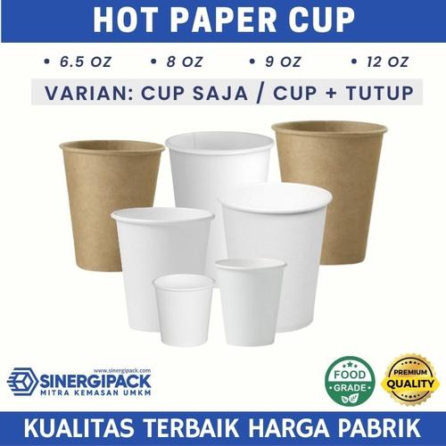 Jual Paper Cup - Gelas Kertas Kopi 6.5 oz, 8 oz, 9 oz, 12 oz dengan tutup - 12 oz Kraft, Tanpa ...