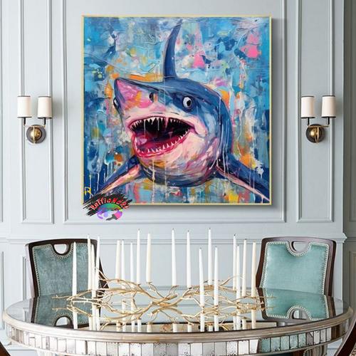 Jual Lukisan Tangan Modern Abstrak Ikan Paus Tekstur, Palette Knife - A ...