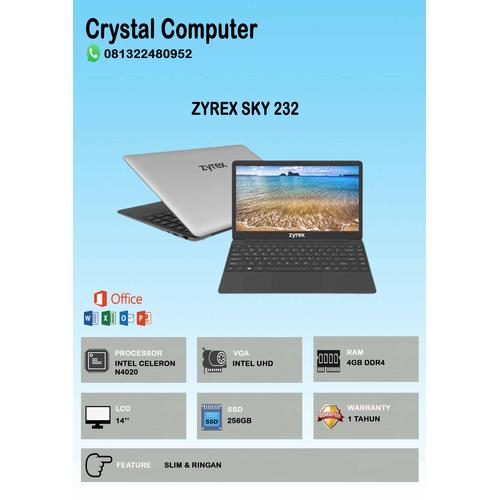 Jual ZYREX SKY 232 (2021) INTEL N4020 4GB 256GB SSD+64GB eMMC 14'' W10 ...