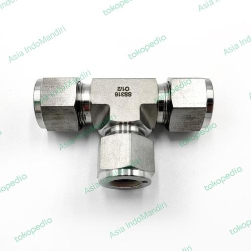 Jual Union Tee Connector Tubing SS316 OD 1/2" inch Stainless SS 316 ...