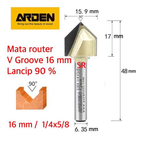 Jual Mata Profil/ Router V Groove 16 mm 1/4 × 5/8 Lancip 90° Merk ARDEN ...