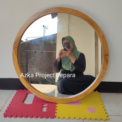 Jual cermin bulat frame kayu jati / cermin dinding / cermin custom ...