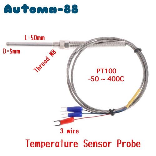 Jual Sensor Suhu RTD PT100 Probe 5cm 50mm Temperature 3 kabel wire PT ...