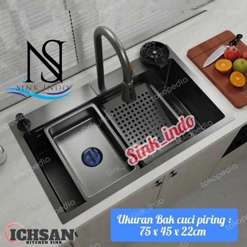 Jual Paket Komplit Bak cuci piring hitam 304 75 x 45 Kitchen sink Black ...