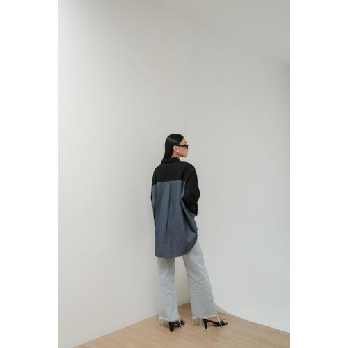 Jual [Seminggu.rtw] - Soho Cotton Jeans Shirt - Black+Dark Blue ...