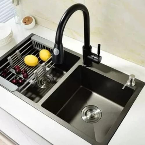 Jual Kitchen sink hitam 8245 paket kran fleksibel terompet /Bak cuci ...