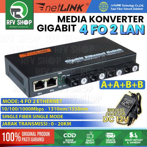 Jual GIGABIT MEDIA CONVERTER 4 FO 2 LAN FIBER OPTIC SWITCH NETLINK - 2 FO 4 LAN - Jakarta Pusat ...