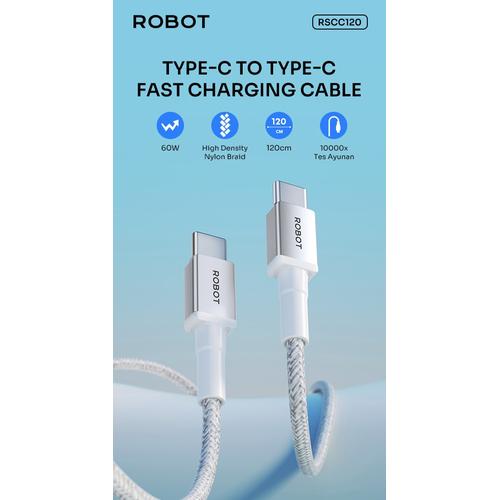 Jual Robot RSCC120 60W USB-C to USB-C Fast Charging Kabel Data Cable ...